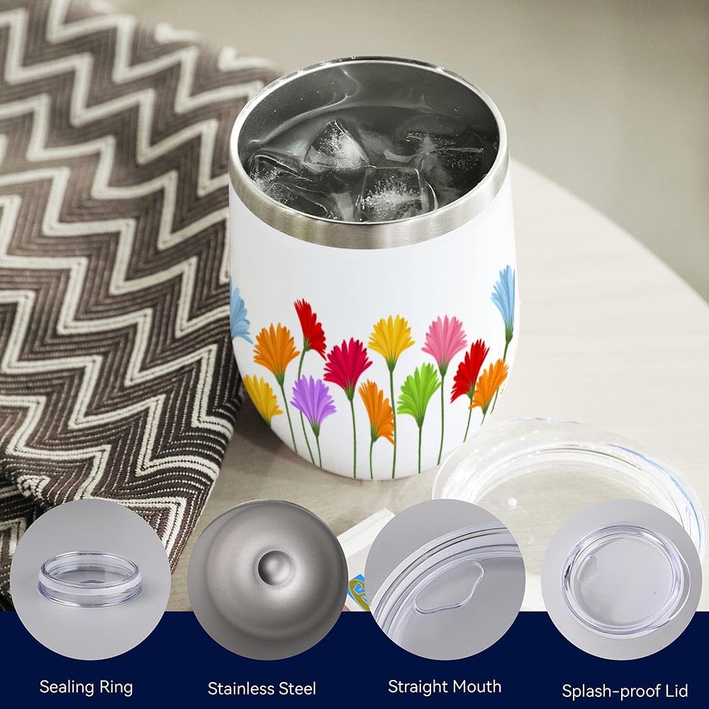 silichee 12 Oz Stainless Steel Insulated Tumblers with Lid Horizontal Background with Colorful Gerbera Flowers Insulated Tumblers Vacuum Coffee Mugs for Hot and Cold Drinks,Wine,Coffee