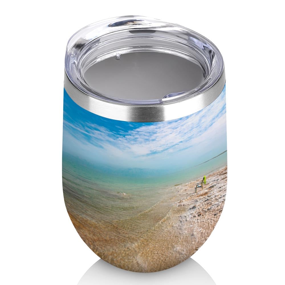 silichee 12 Oz Stainless Steel Tumbler Cups Water Bottle with Lid the Shore the Dead Sea Going into Horizon Insulated Tumblers Vacuum Coffee Mugs for Cold and Hot Drinks,Coffee,Wine