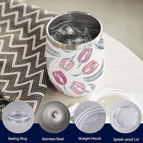 silichee 12 Oz Stainless Steel Stanley Cup with Lid Background Tulips Insulated Tumblers Vacuum Coffee Mugs for Hot and Cold Drinks,Coffee,Wine