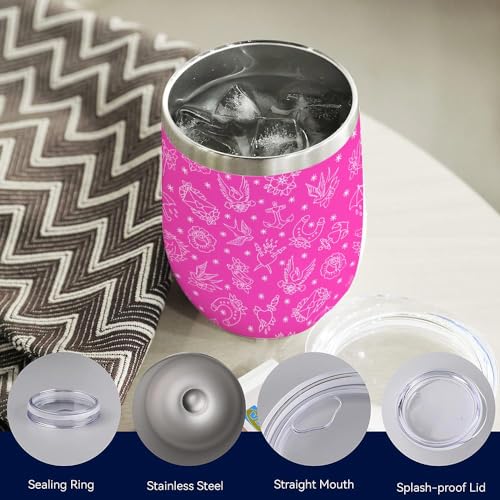 silichee 12 Oz Stainless Steel Tumbler Cups Water Bottle with Lid Traditional Tattoo Flash Doodle Pattern Insulated Tumblers Vacuum Coffee Mugs for Hot and Cold Wine,Drinks,Coffee