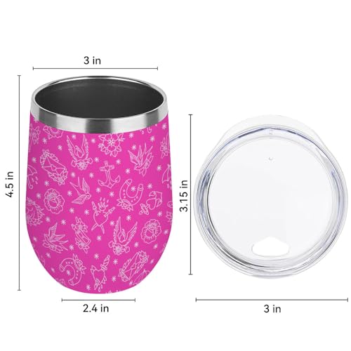 silichee 12 Oz Stainless Steel Tumbler Cups Water Bottle with Lid Traditional Tattoo Flash Doodle Pattern Insulated Tumblers Vacuum Coffee Mugs for Hot and Cold Wine,Drinks,Coffee