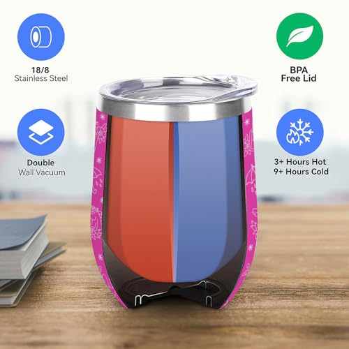 silichee 12 Oz Stainless Steel Tumbler Cups Water Bottle with Lid Traditional Tattoo Flash Doodle Pattern Insulated Tumblers Vacuum Coffee Mugs for Hot and Cold Wine,Drinks,Coffee