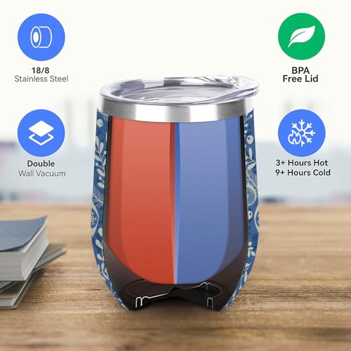 silichee 12 Oz Stainless Steel Coffee Travel Mug with Lid Christmas Pattern Greeting Cards Wrapping Papers Insulated Tumblers Vacuum Coffee Mugs for Hot and Cold Wine,Drinks,Coffee