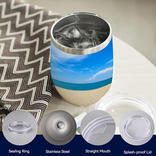 silichee 12 Oz Stainless Steel Tumbler Stanley Cup with Lid Beautiful Beach Tropical Sea Cloudy Blue Sky Insulated Tumblers Vacuum Coffee Mugs for Hot and Cold Drinks,Wine,Coffee