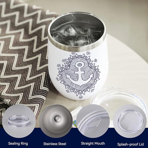 silichee 12 Oz Stainless Steel Stanley Cup with Lid Doodle Anchor Coloring Pages Insulated Tumblers Vacuum Coffee Mugs for Hot and Cold Drinks,Wine,Coffee