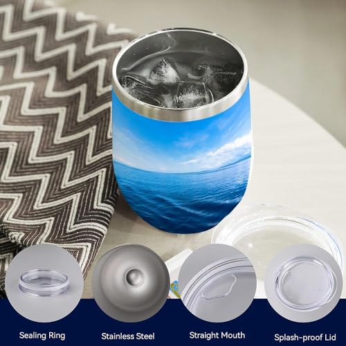 silichee 12 Oz Stainless Steel Stanley Cup with Lid Blue Sea Sky Horizon Insulated Tumblers Vacuum Coffee Mugs for Cold and Hot Drinks,Coffee,Wine