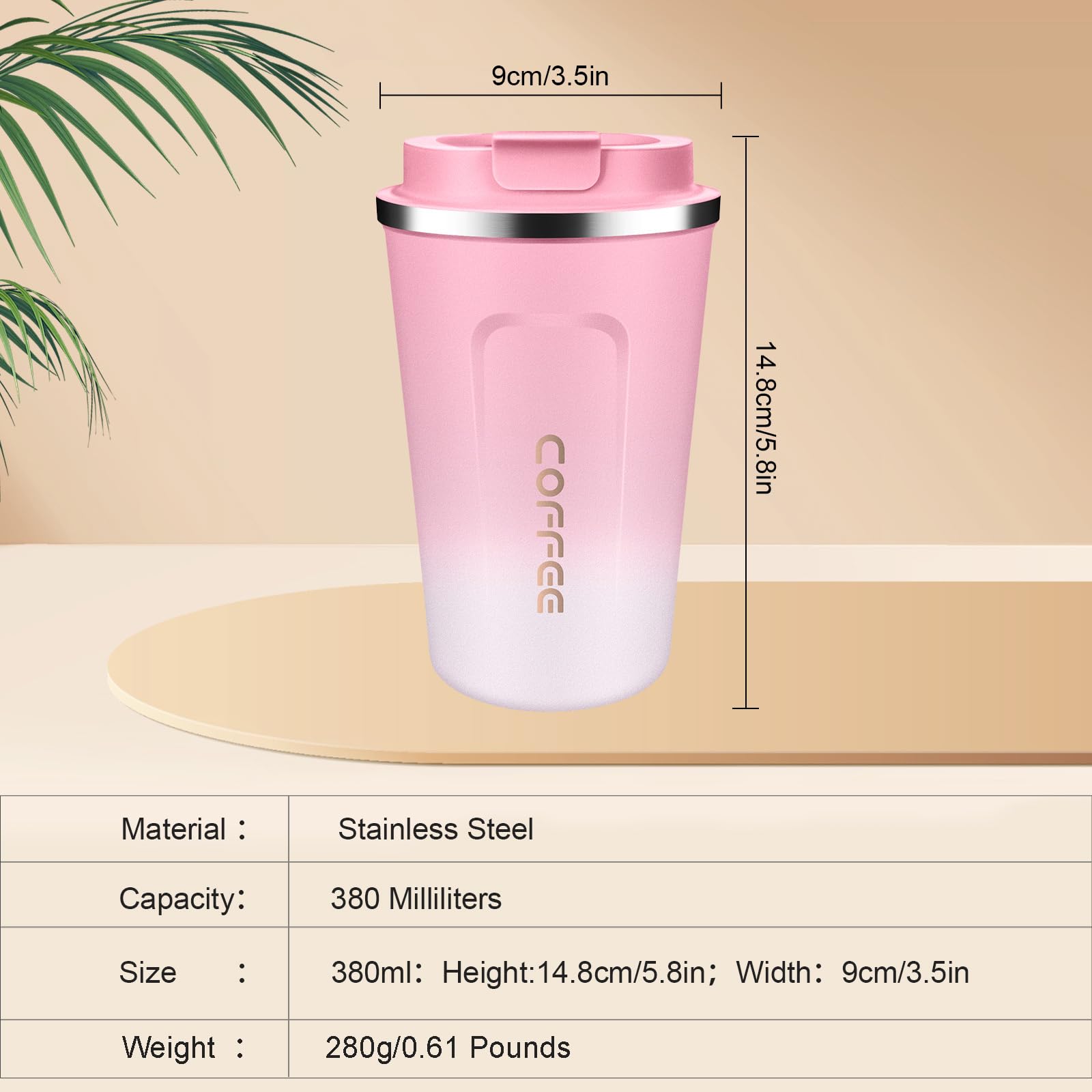 JTRYEMU Travel coffee mug 12 oz Insulated Coffee cup with lid reusable Leak proof Coffee Tumbler Stainless Steel Vacuum Gradient Colorful Thermos cup Thermal Keeps Cold and Hot for Coffee/Tea