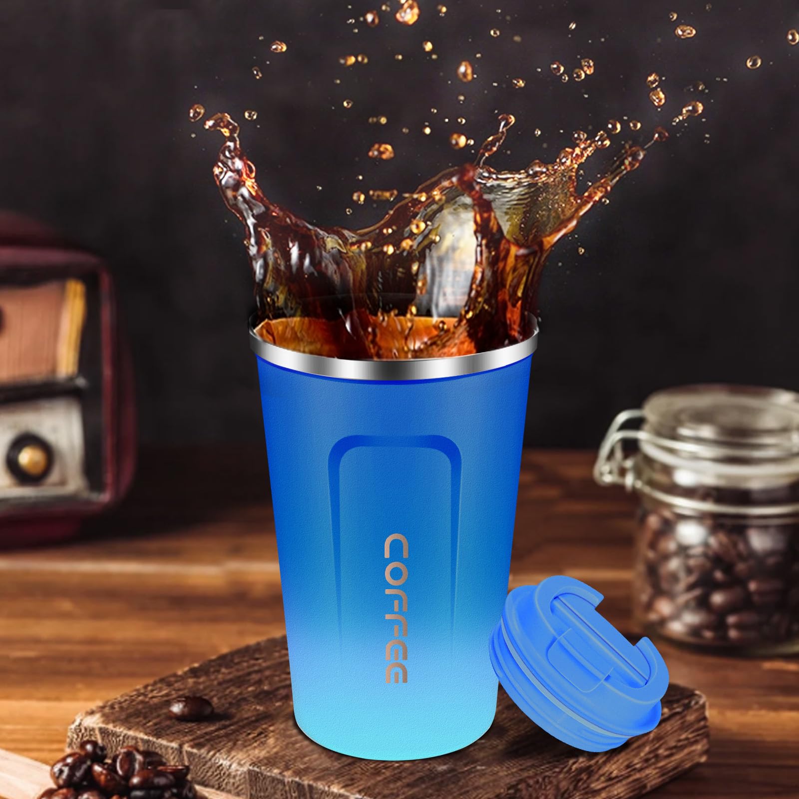 JTRYEMU Travel Mug 12 oz Insulated Coffee Cup with Lid, Reusable Leak Proof Tumbler, Stainless Steel Vacuum Gradient Colorful Thermos Cup, Thermal Keeps Cold and Hot for Coffee/Tea