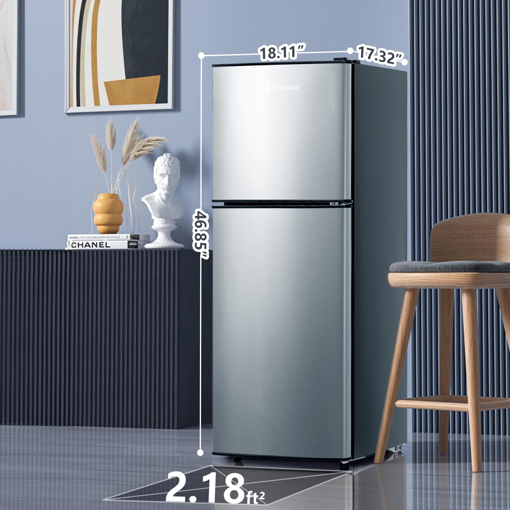 Fox Shack 5 Cu Ft Fridge, Refrigerator with Freezer, 2 Doors Apartment Size Fridge, Energy-efficient, 5 Settings Temperature Adjustable, for Kitchen, Office, Dorm