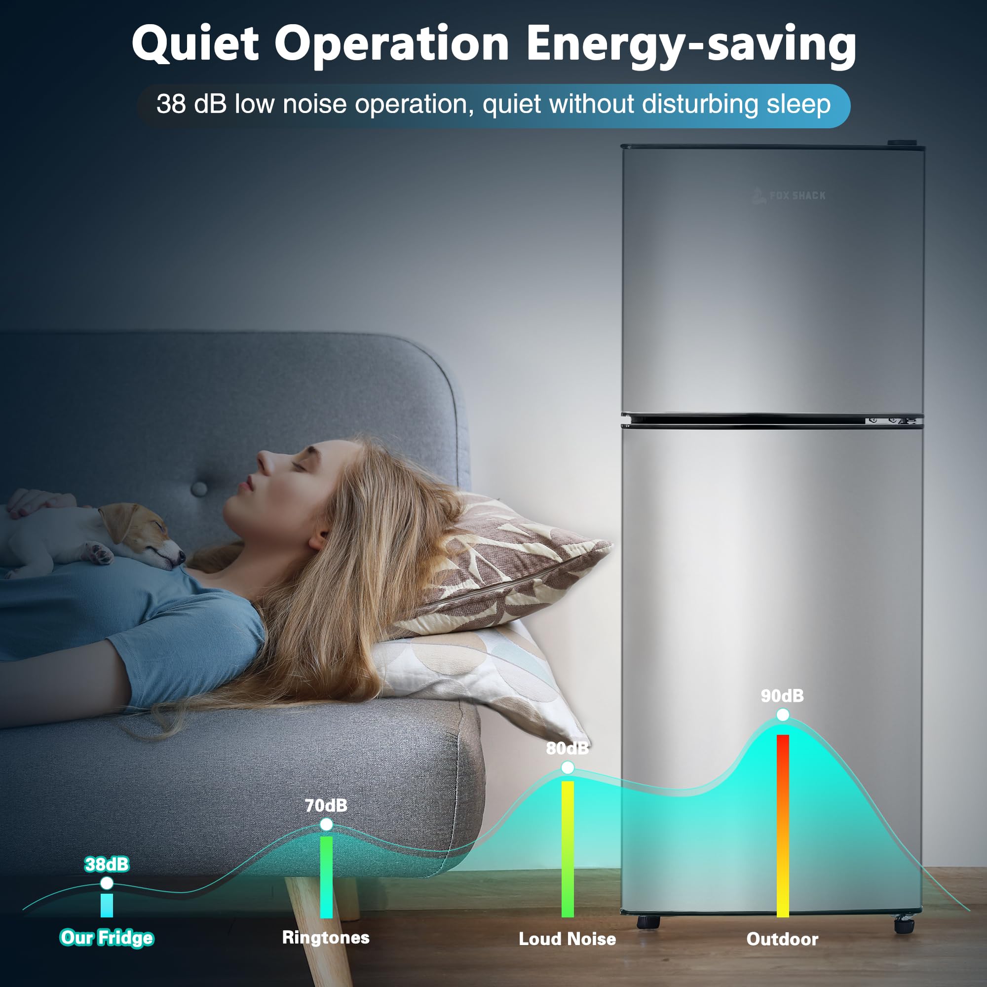 Fox Shack 5 Cu Ft Fridge, Refrigerator with Freezer, 2 Doors Apartment Size Fridge, Energy-efficient, 5 Settings Temperature Adjustable, for Kitchen, Office, Dorm