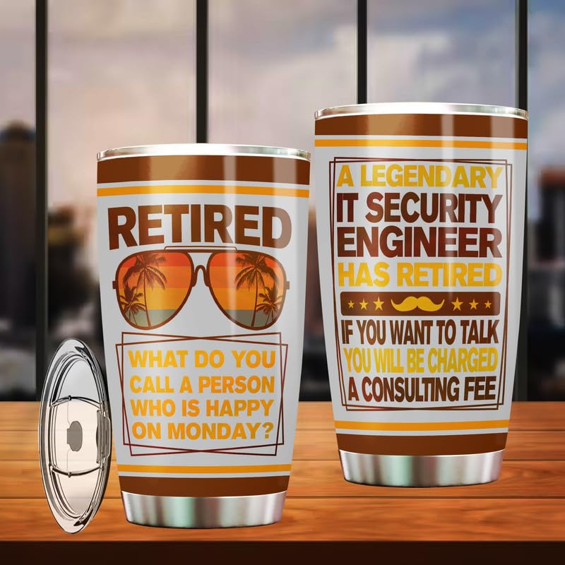 MONIZILUCKY A Legendary It Security Engineer Has Retired, Happy Retirement Tumbler Stainless Steel For It Security Engineer, 20Oz Tumbler Farewell Gift For Coworker With Funny Quotes About Retirement