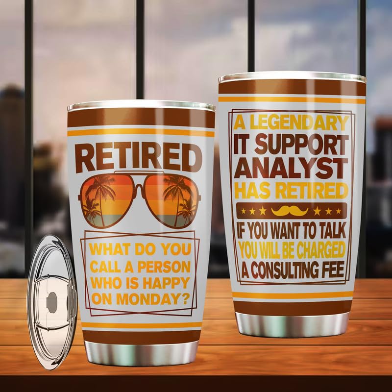 MONIZILUCKY A Legendary It Support Analyst Has Retired, Happy Retirement Tumbler Stainless Steel For It Support Analyst, 20Oz Tumbler Farewell Gift For Coworker With Funny Quotes About Retirement