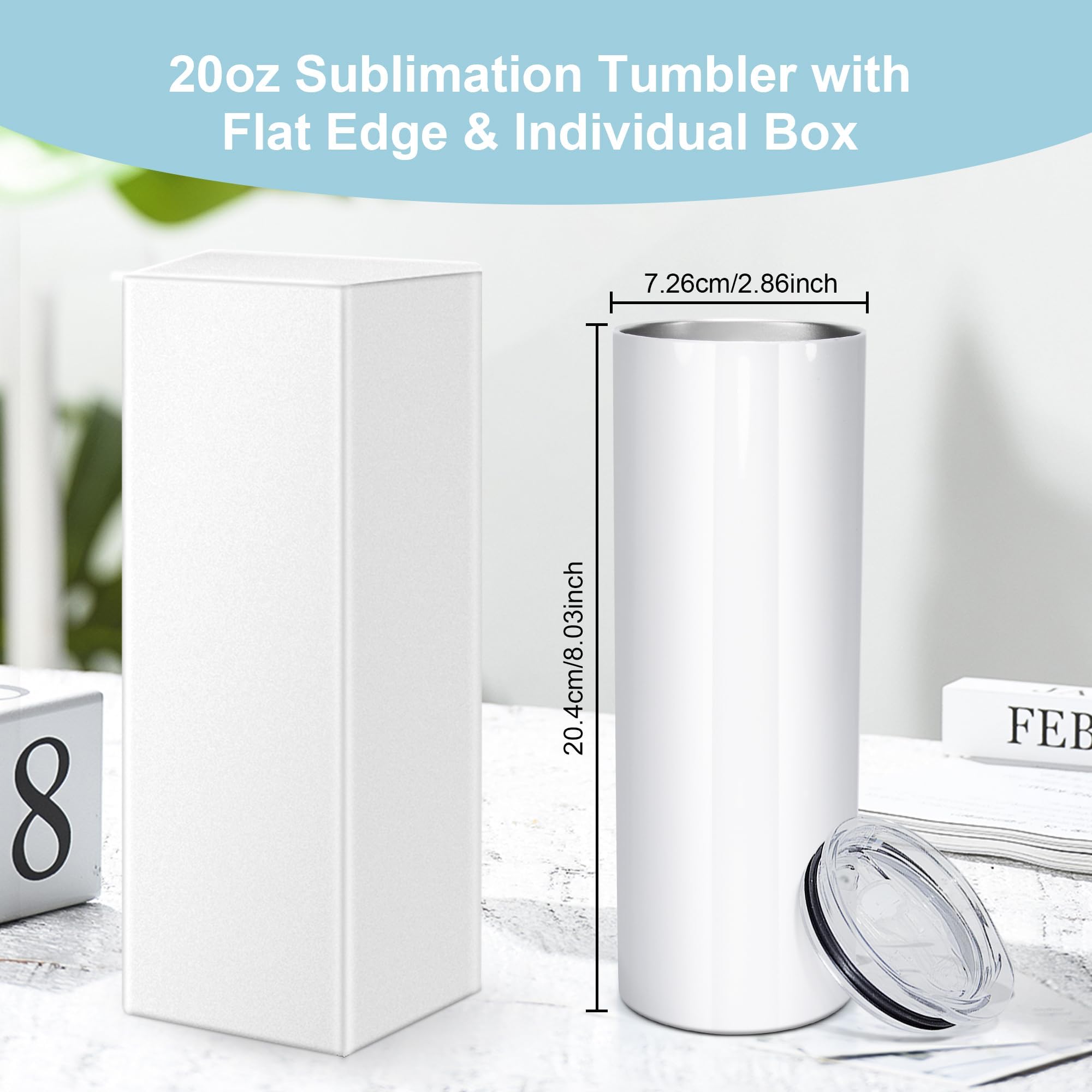 Icesip 25 Pack 20 oz Sublimation Tumblers Blanks, Bulk 20oz Tumbler Blank for Sublimation Cups with Lids and Pads, Stainless Steel Double Wall Insulated Straight Mugs with Box