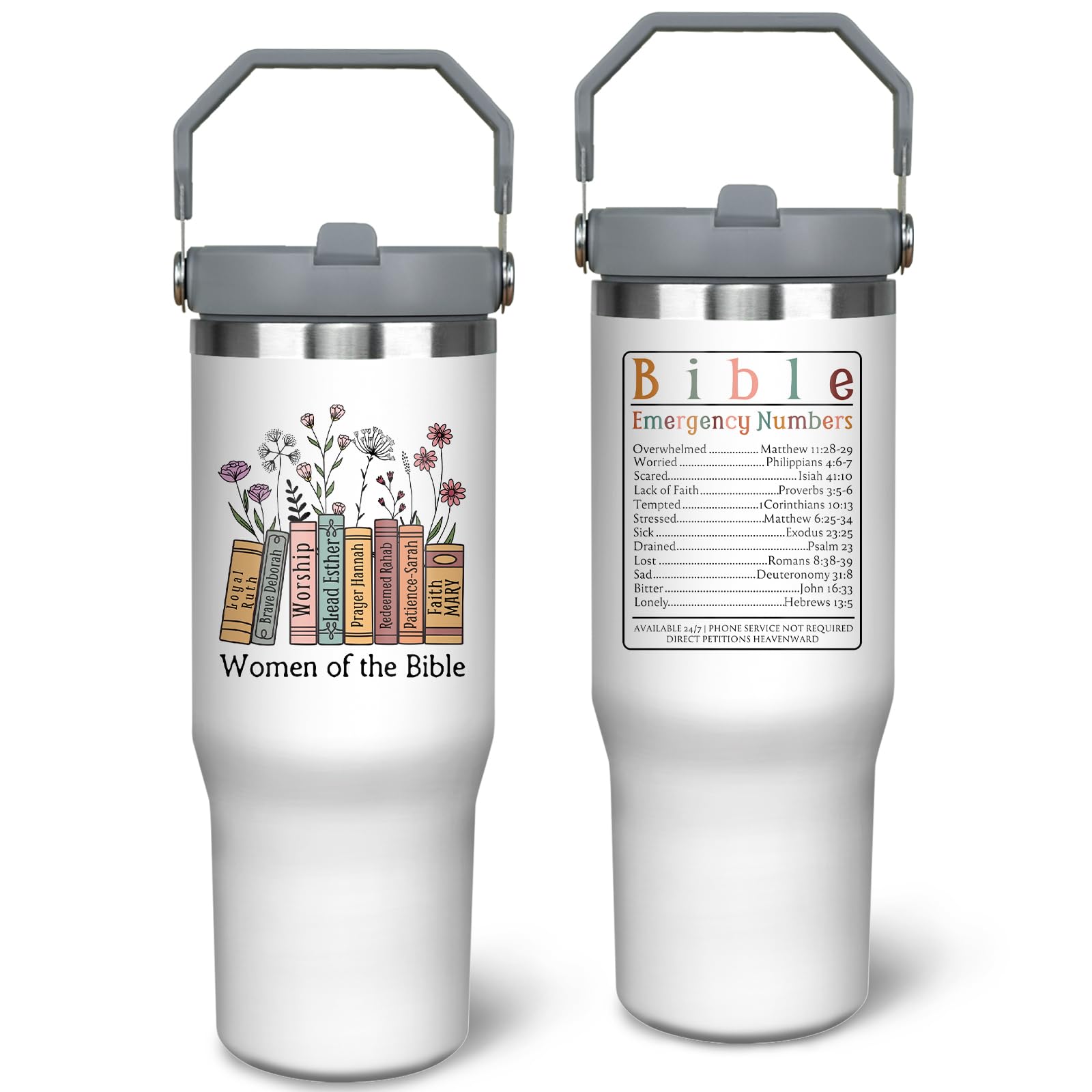 soeufnwhf Christian Gifts for Women, Inspirational Religious Gifts, Bible 30 oz Christian Tumbler with Handle Stainless Steel Insulated Bible Faith Cups Mugs Water Bottle