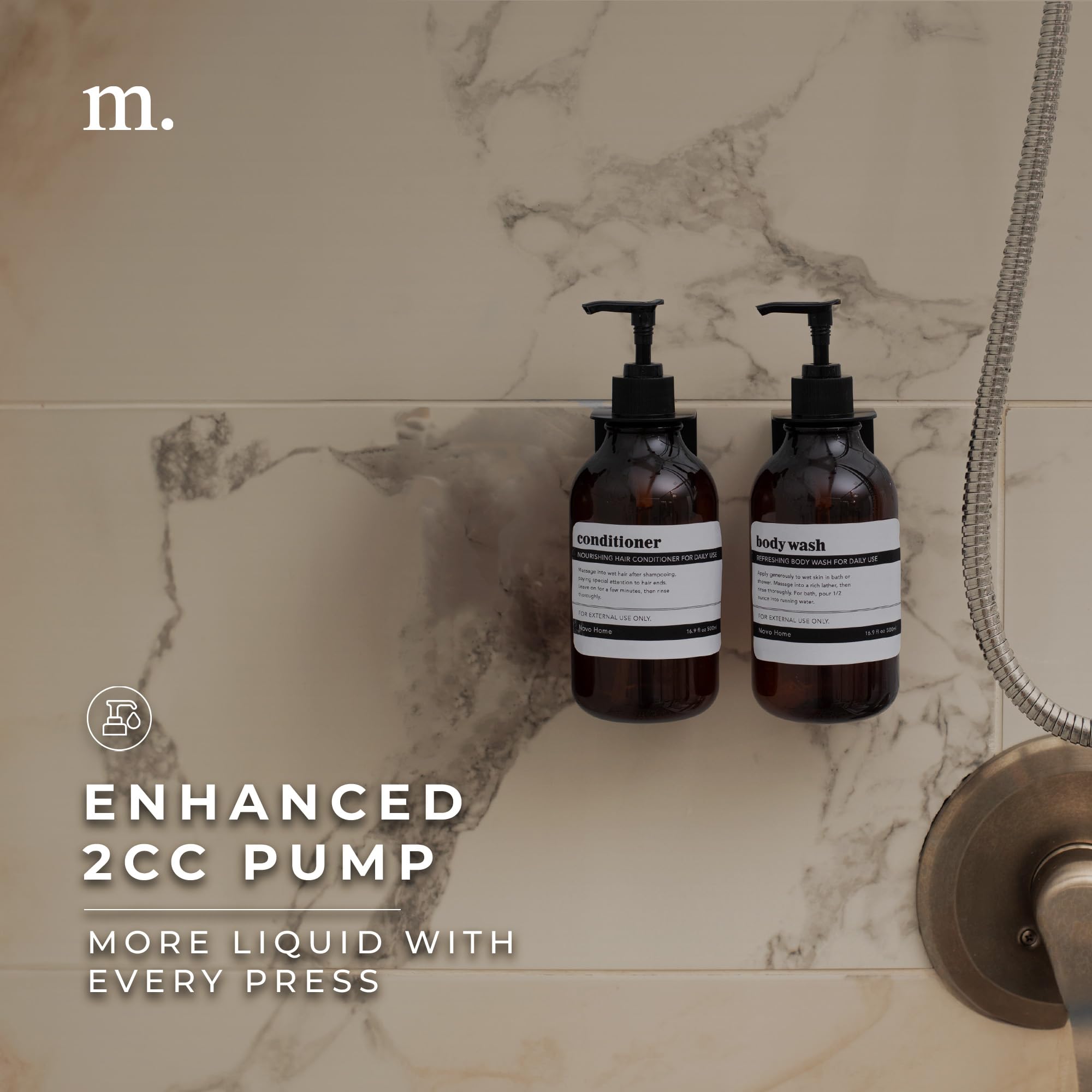 MaisoNovo Shampoo and Conditioner Dispenser with Wall Mounts - Bathroom Hand Soap Dispenser - 2 Wall Mount and 2 Glass Bottles