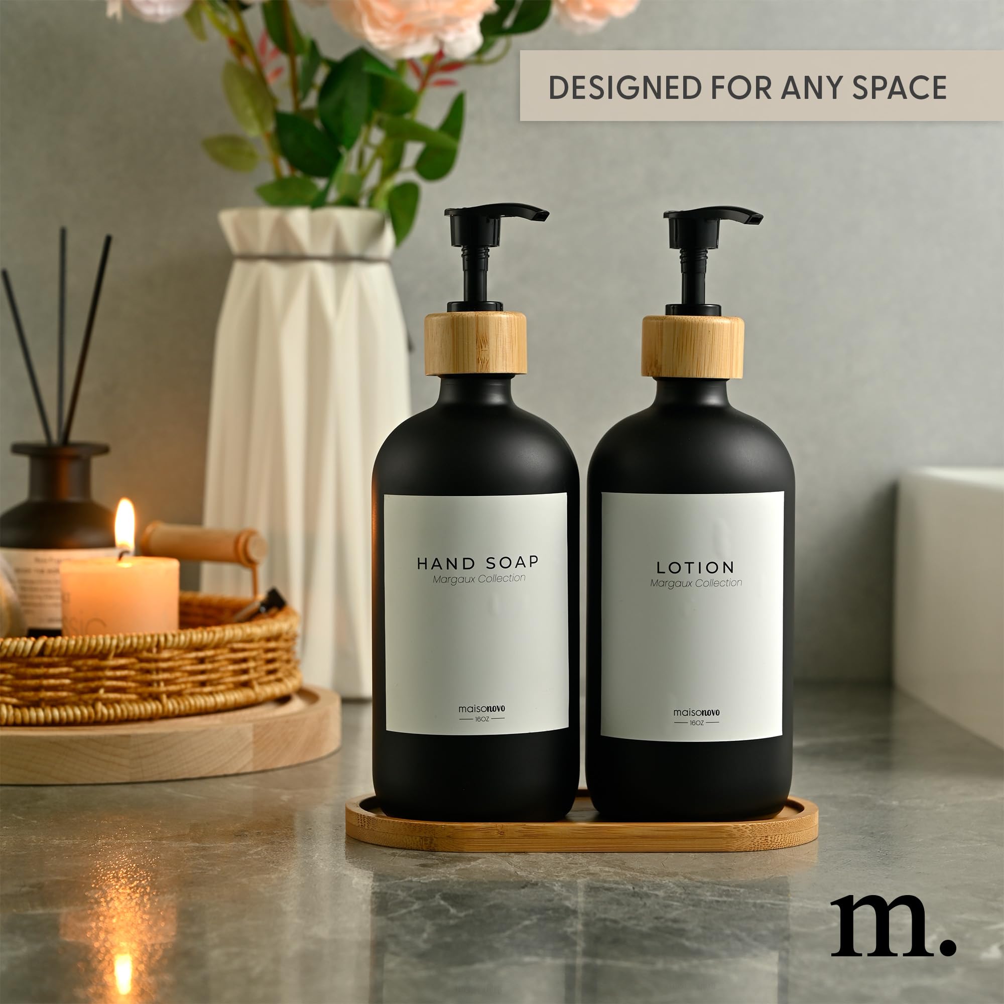 MaisoNovo Shampoo and Conditioner Dispenser with Wall Mounts - Bathroom Hand Soap Dispenser - 2 Wall Mount and 2 Glass Bottles