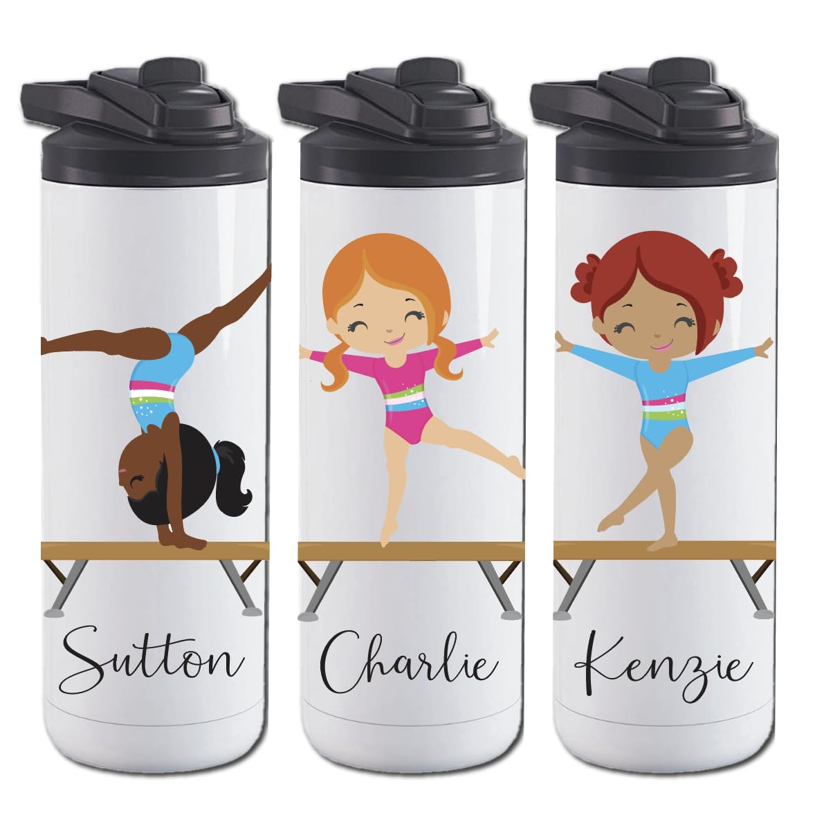 AVITO Personalized Gymnastics Gift - Stainless Steel - 18 oz Tumbler with Water Bottle Lid & Attached Straw - Kids Tumbler - Gymnast Cup - Gift for Toddlers - Gymnastics
