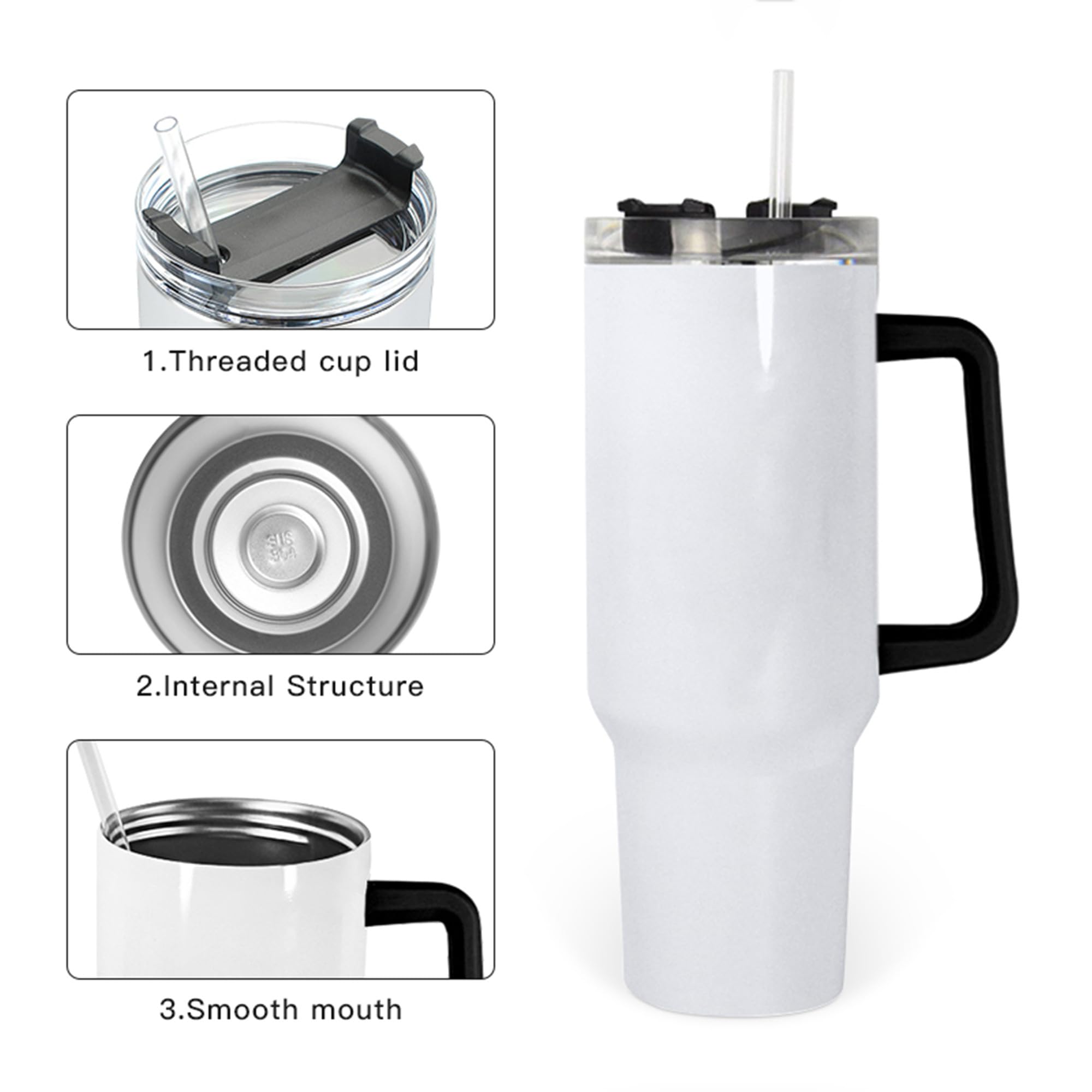 Icesip 12pack 40oz sublimation tumbler with Handle and Straw,Stainless Steel Double Wall Vacuum Insulated Travel Mug Cup Tumblers for Diy Craft Heat Press Print- Black & White Handle