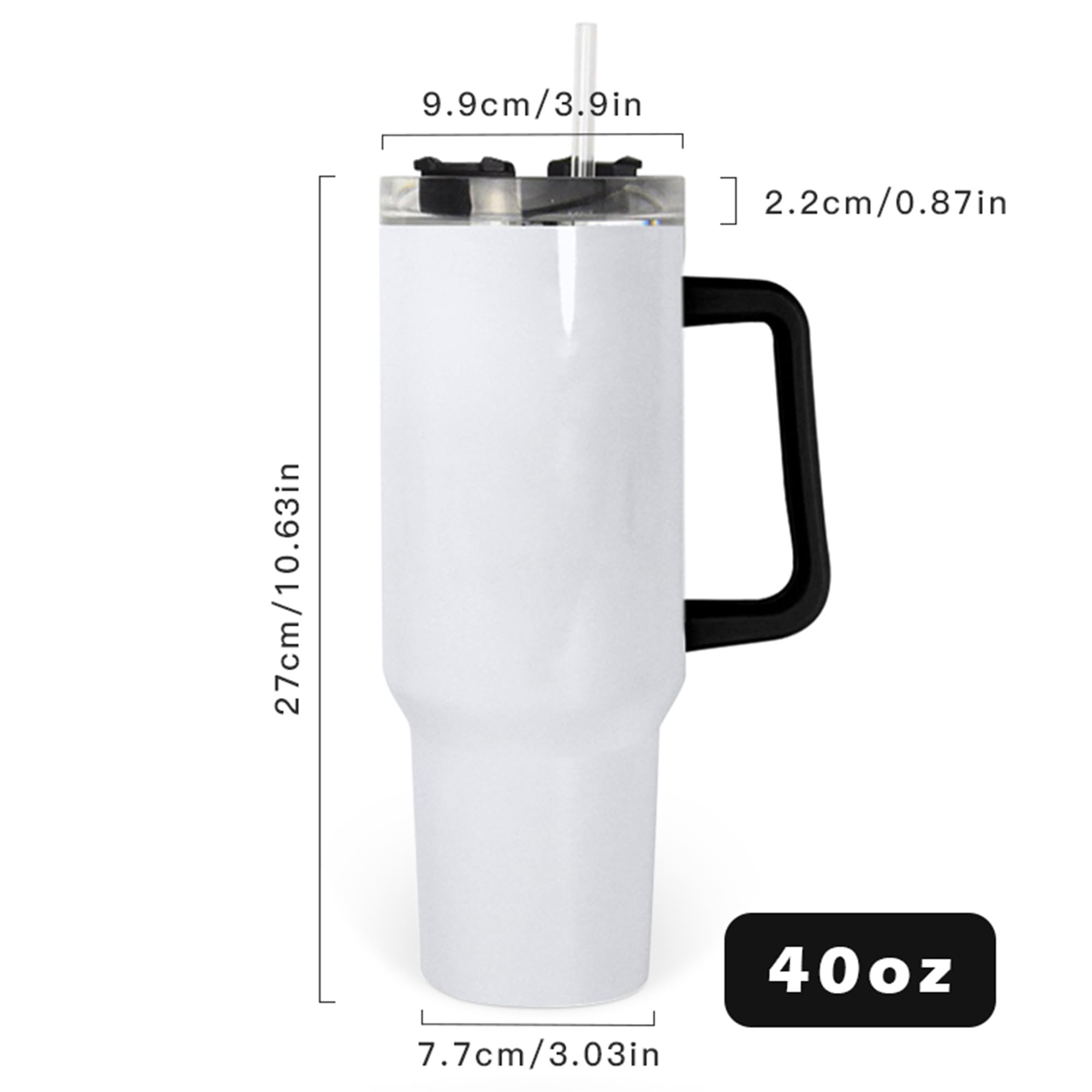 Icesip 12pack 40oz sublimation tumbler with Handle and Straw,Stainless Steel Double Wall Vacuum Insulated Travel Mug Cup Tumblers for Diy Craft Heat Press Print- Black & White Handle