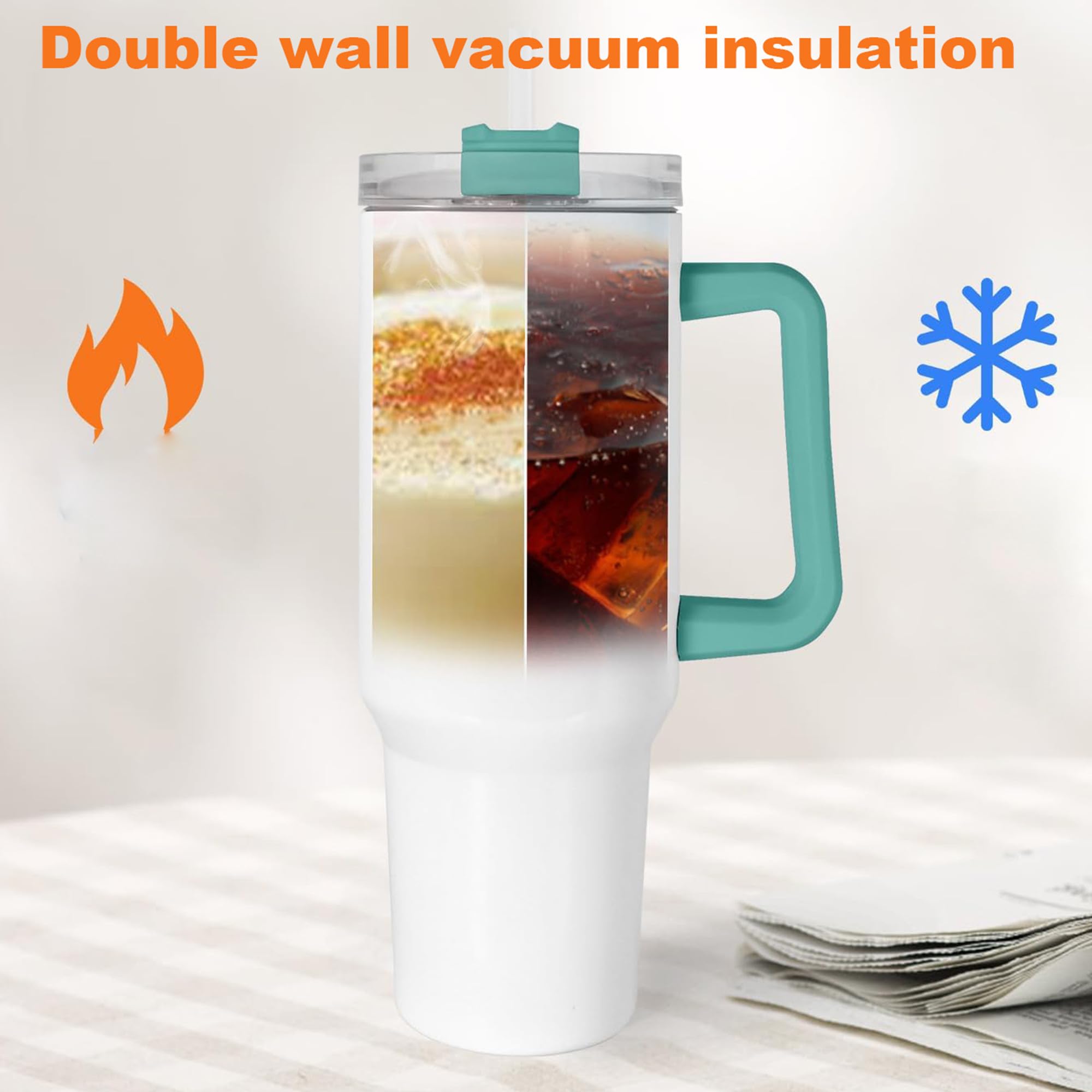 Icesip 12pack 40oz sublimation tumbler with Handle and Straw,Stainless Steel Double Wall Vacuum Insulated Travel Mug Cup Tumblers for Diy Craft Heat Press Print- Black & White Handle