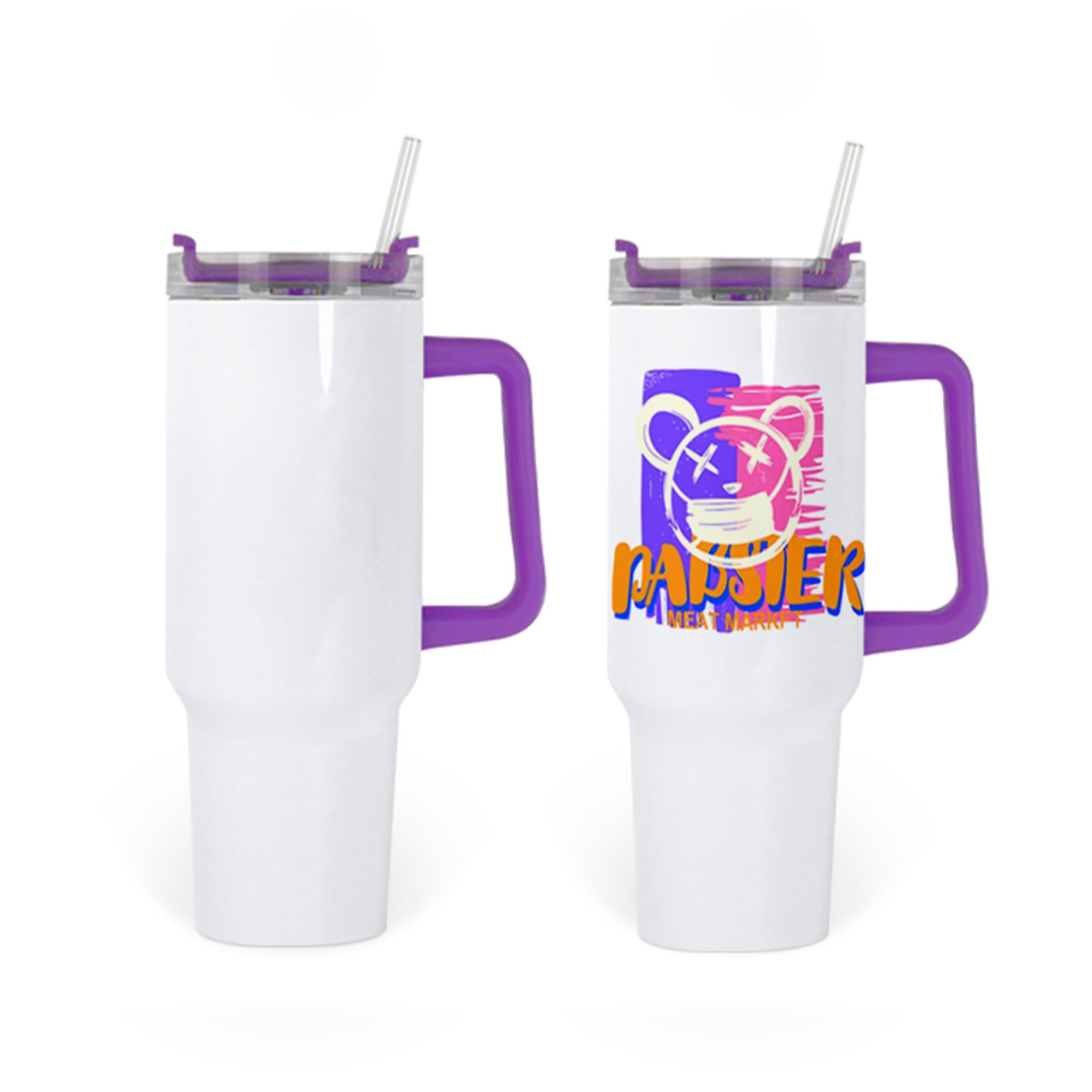 Icesip 12pack 40oz sublimation tumbler with Handle and Straw,Stainless Steel Double Wall Vacuum Insulated Travel Mug Cup Tumblers for Diy Craft Heat Press Print- Black & White Handle