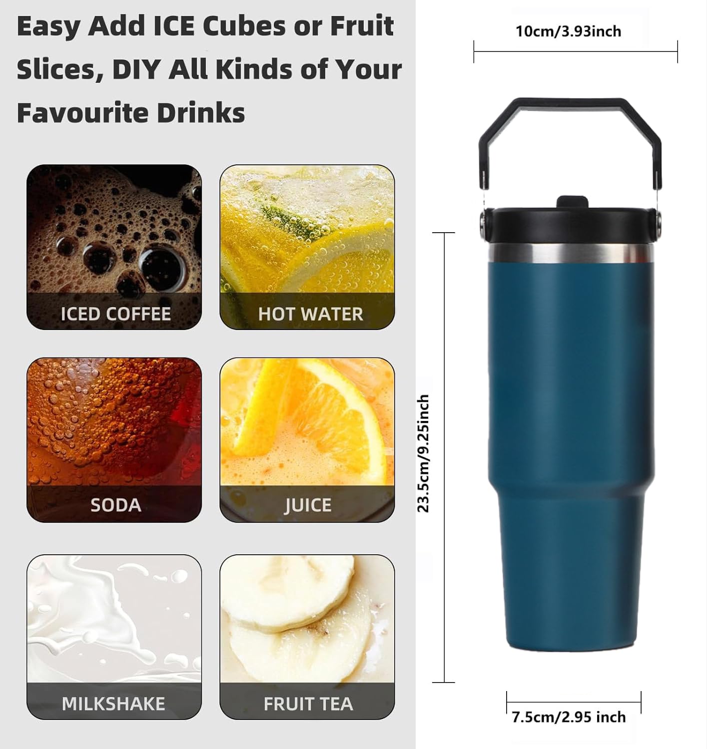 30oz Tumbler With Straw Lid Vacuum Sealed Insulated Cup Reusable Stainless Steel Water Bottle Trave for Water, Iced Tea or Coffee (Deep Blue)