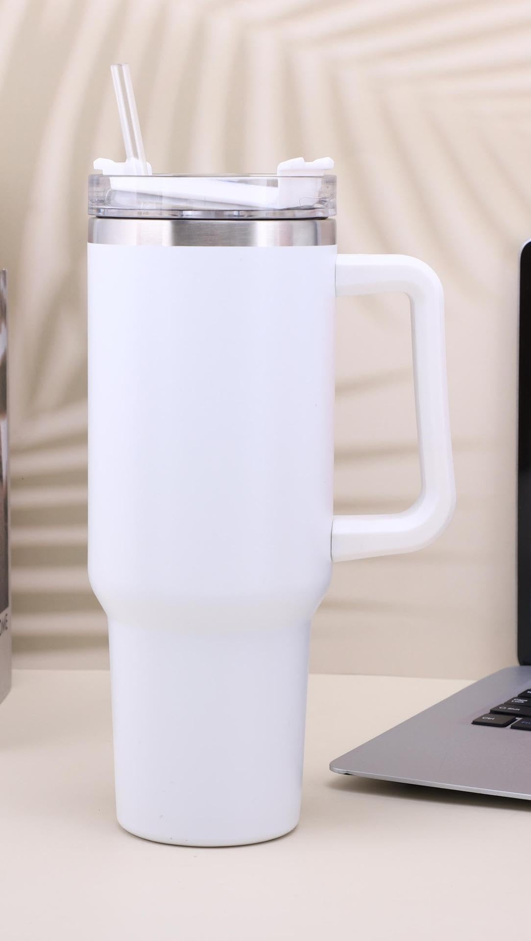 Generic Adventure Quencher 40 oz Tumbler With Handle And Straw Vacuum Insulated Stainless Steel Tumbler Thermo Cup (White)