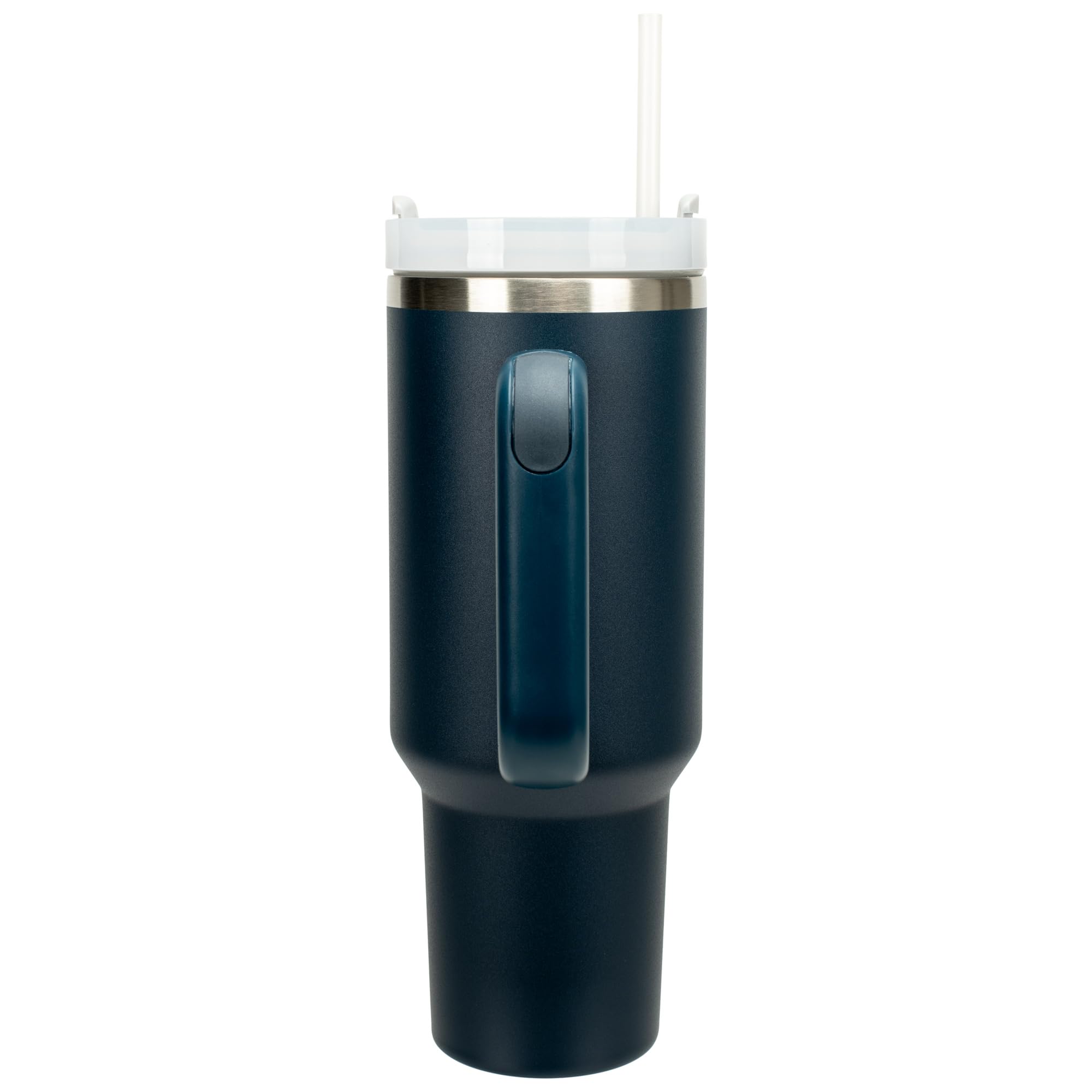 Elanze Designs 40 oz Stainless Steel, Large Water Bottle, Coffee Mug, Spill & Leak Resistant, Thermal Travel Tumbler With Handle, Lid & Straw, Navy Blue