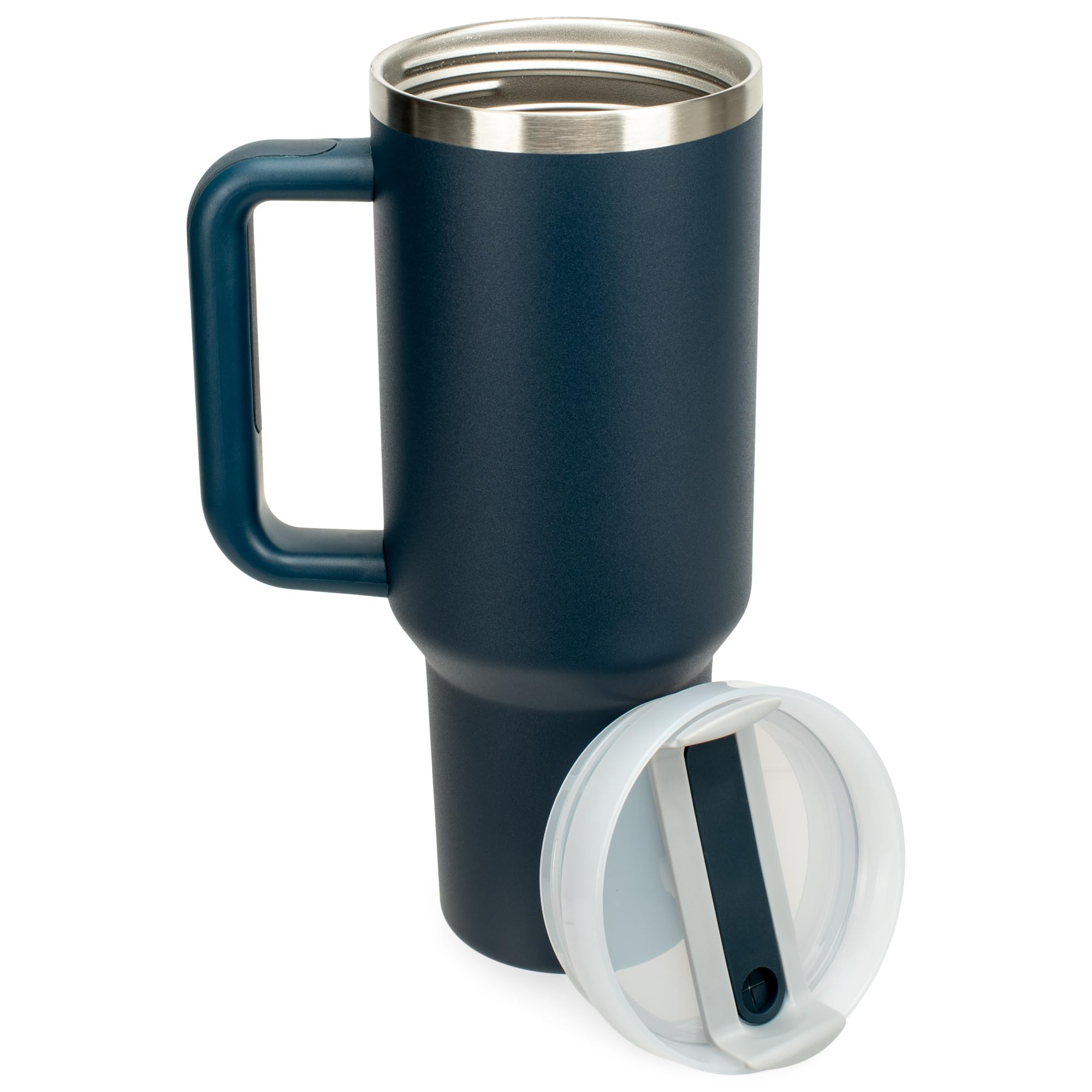 Elanze Designs 40 oz Stainless Steel, Large Water Bottle, Coffee Mug, Spill & Leak Resistant, Thermal Travel Tumbler With Handle, Lid & Straw, Navy Blue