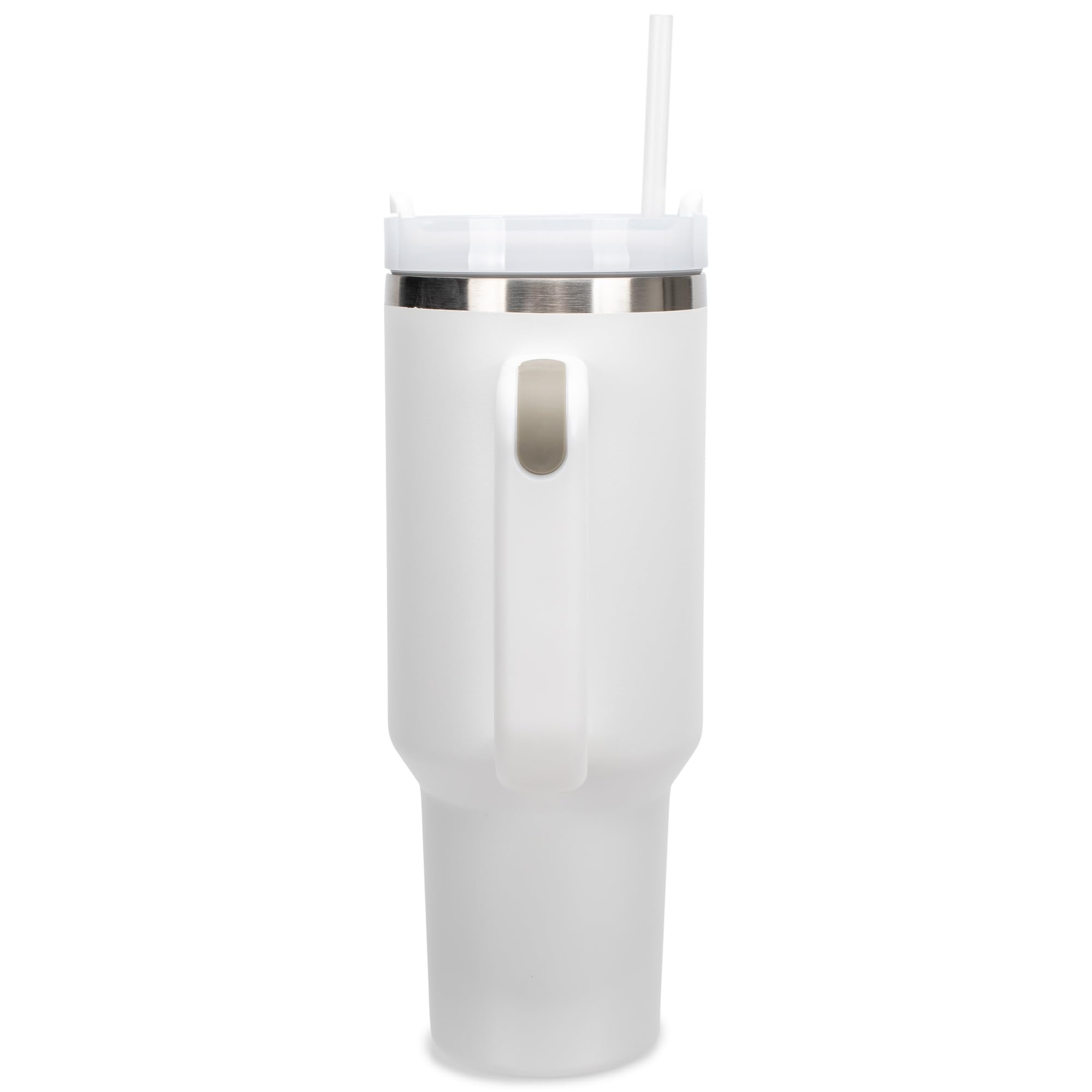Elanze Designs 40 oz Stainless Steel, Large Water Bottle, Coffee Mug, Spill & Leak Resistant, Thermal Travel Tumbler With Handle, Lid & Straw, Daisy White