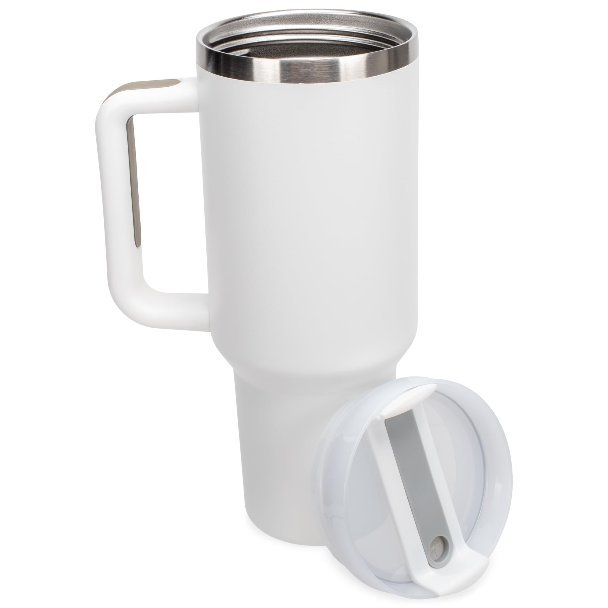 Elanze Designs 40 oz Stainless Steel, Large Water Bottle, Coffee Mug, Spill & Leak Resistant, Thermal Travel Tumbler With Handle, Lid & Straw, Daisy White