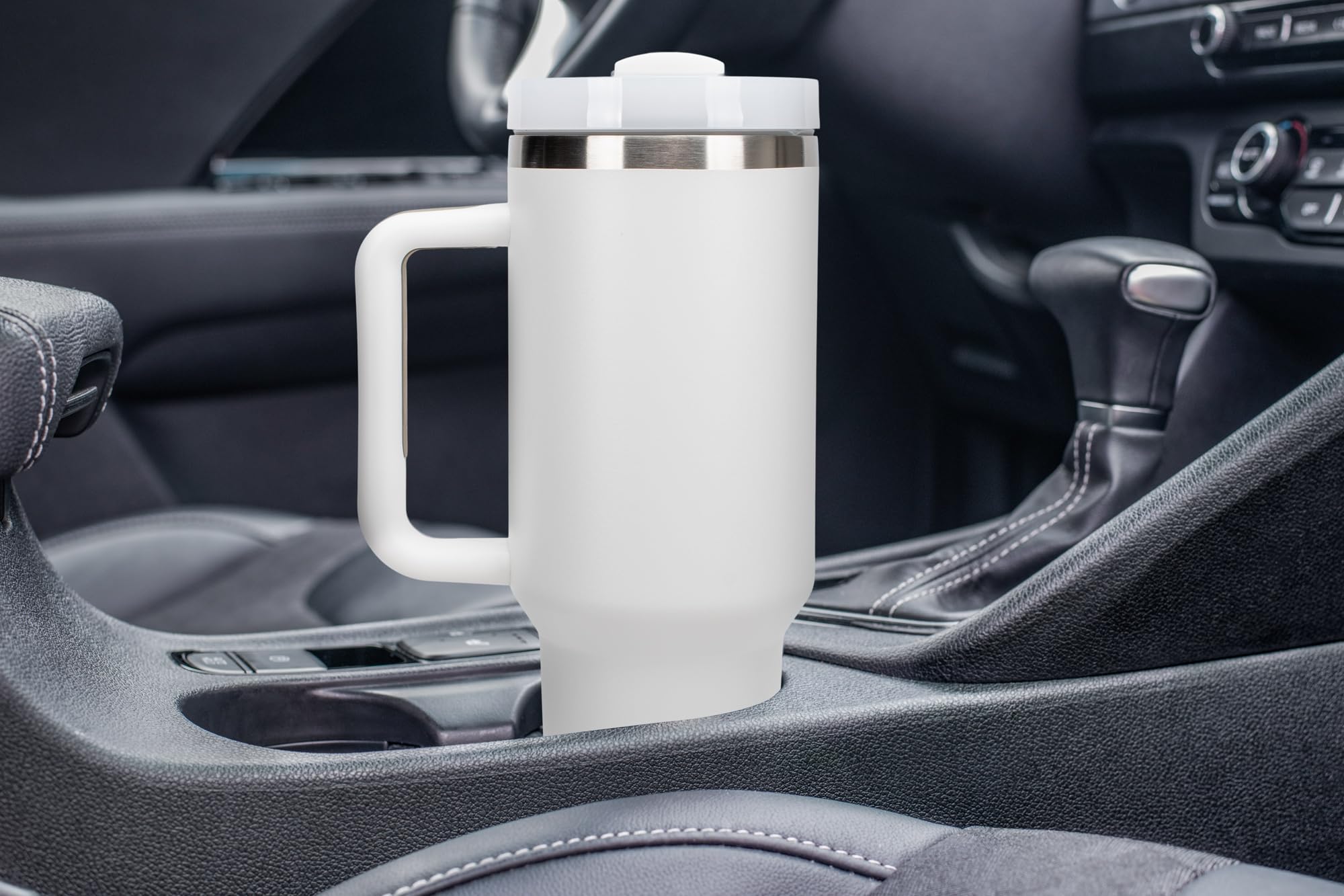 Elanze Designs 40 oz Stainless Steel, Large Water Bottle, Coffee Mug, Spill & Leak Resistant, Thermal Travel Tumbler With Handle, Lid & Straw, Daisy White
