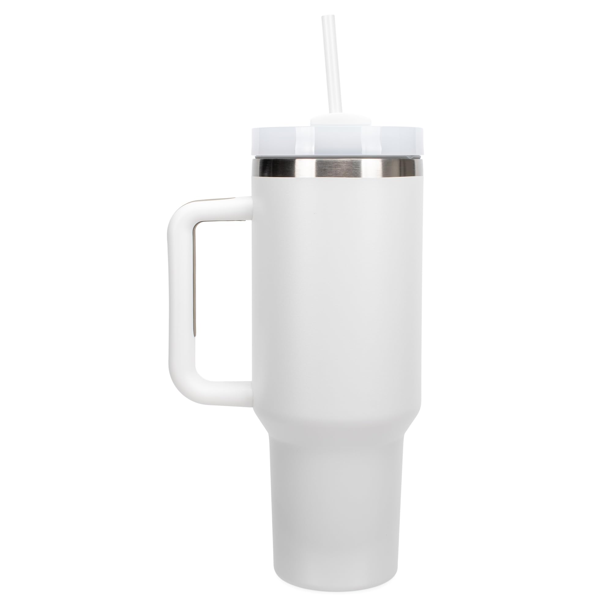 Elanze Designs 40 oz Stainless Steel, Large Water Bottle, Coffee Mug, Spill & Leak Resistant, Thermal Travel Tumbler With Handle, Lid & Straw, Daisy White