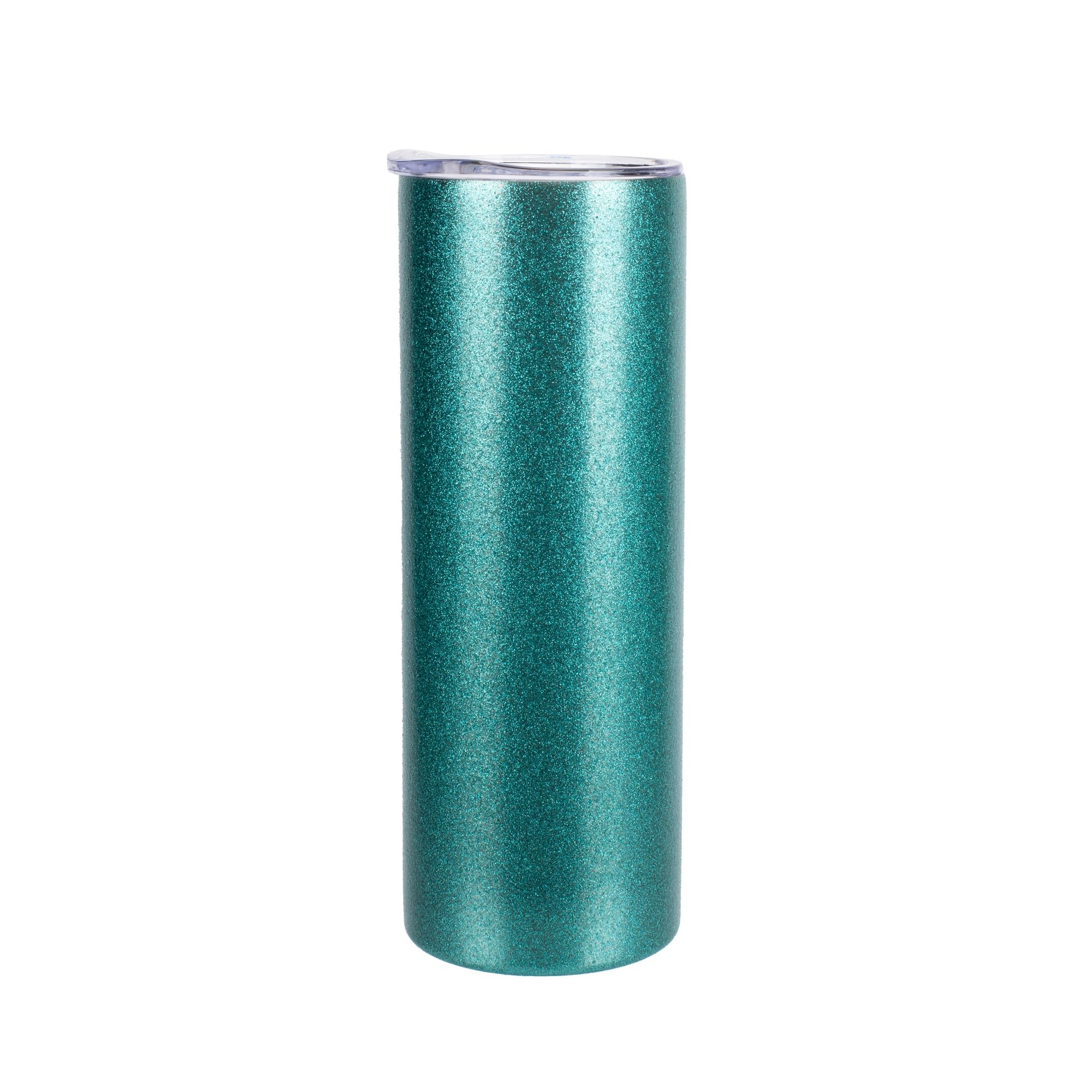 Elanze Designs 20 oz Glitter Stainless Steel Insulated Travel Tumbler With Sliding Lid For Iced or Hot Beverage, Turquoise Blue