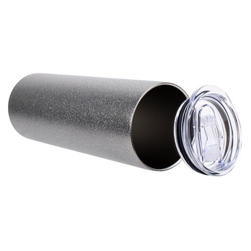 Elanze Designs 20 oz Glitter Stainless Steel Insulated Travel Tumbler With Sliding Lid For Iced or Hot Beverage, Silvertone Sparkle