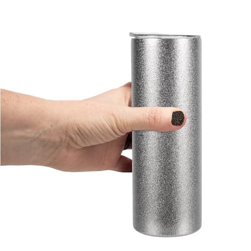 Elanze Designs 20 oz Glitter Stainless Steel Insulated Travel Tumbler With Sliding Lid For Iced or Hot Beverage, Silvertone Sparkle