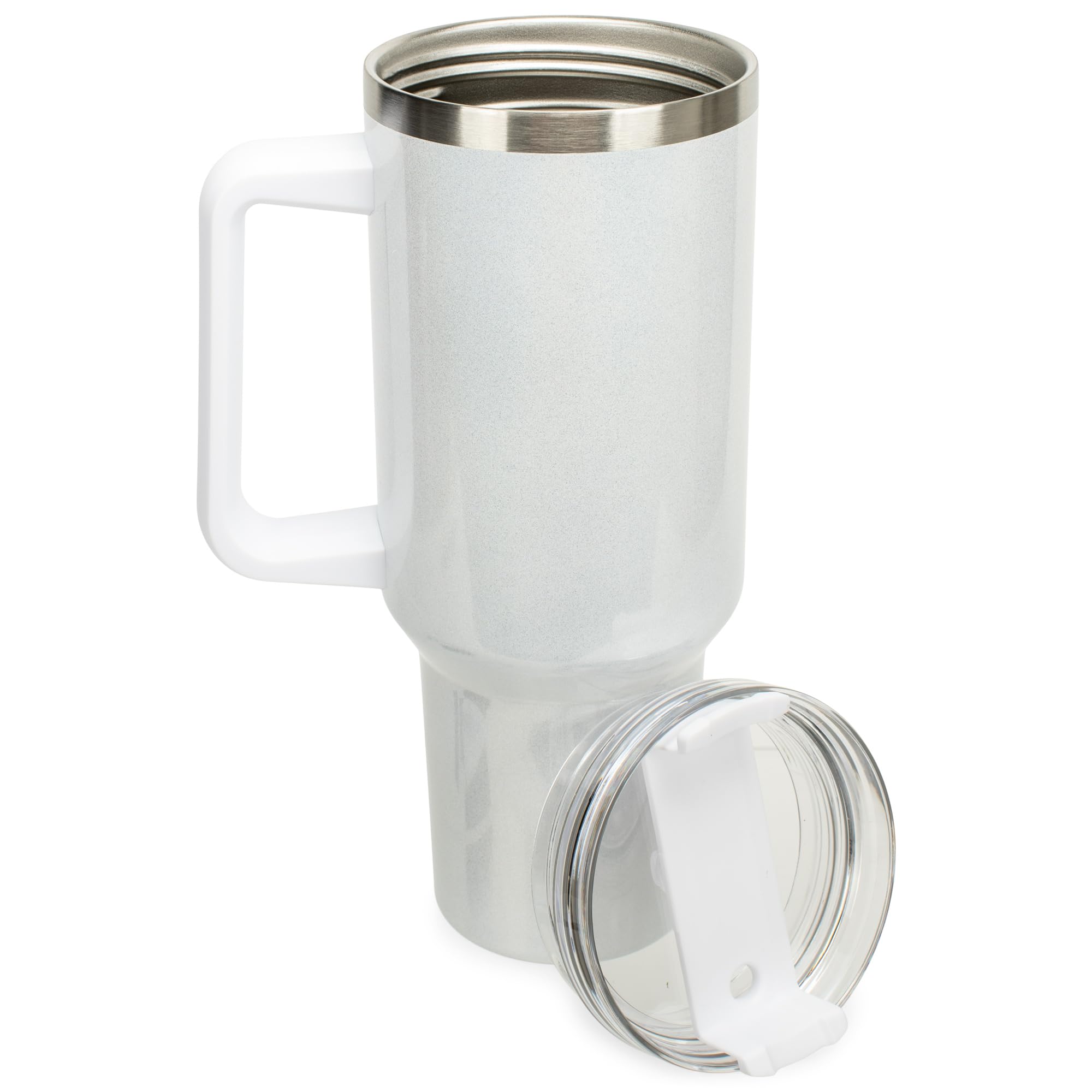Elanze Designs 40 oz Stainless Steel, Large Water Bottle, Coffee Mug, Spill & Leak Resistant, Thermal Travel Tumbler With Handle, Lid & Straw, Pearl White
