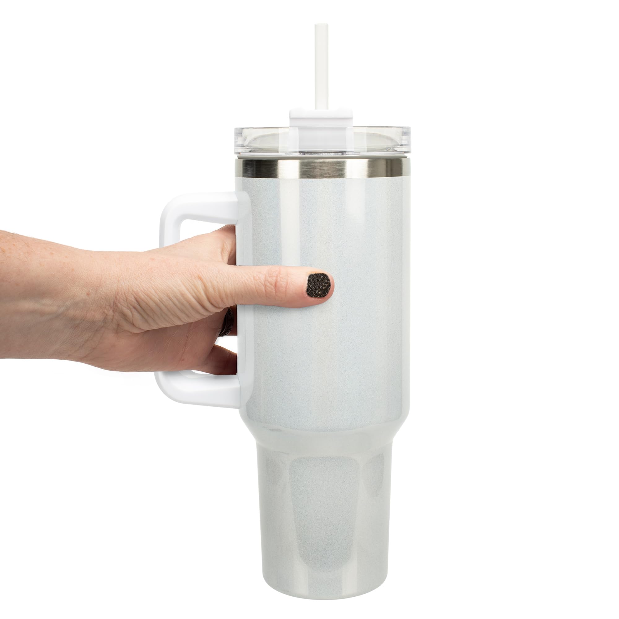 Elanze Designs 40 oz Stainless Steel, Large Water Bottle, Coffee Mug, Spill & Leak Resistant, Thermal Travel Tumbler With Handle, Lid & Straw, Pearl White