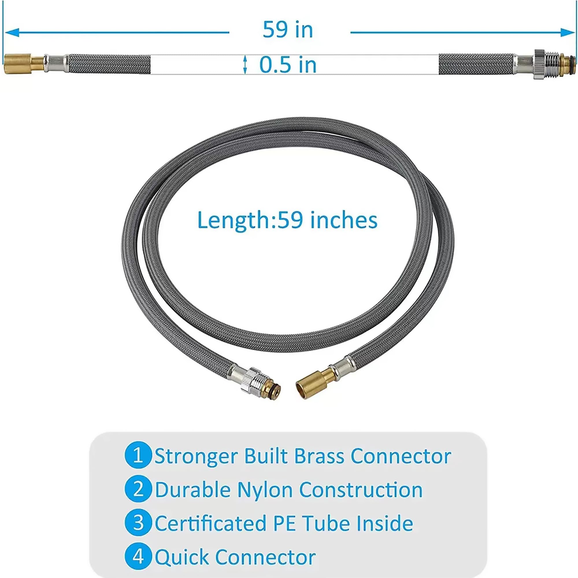 Kitchen Faucet Replacement Hose Fit for Delta RP50390 RP62057 RP74608 DST Faucets Parts, 59in Pull Down Faucet Spray Hose Replace (RP50390 faucet hose)