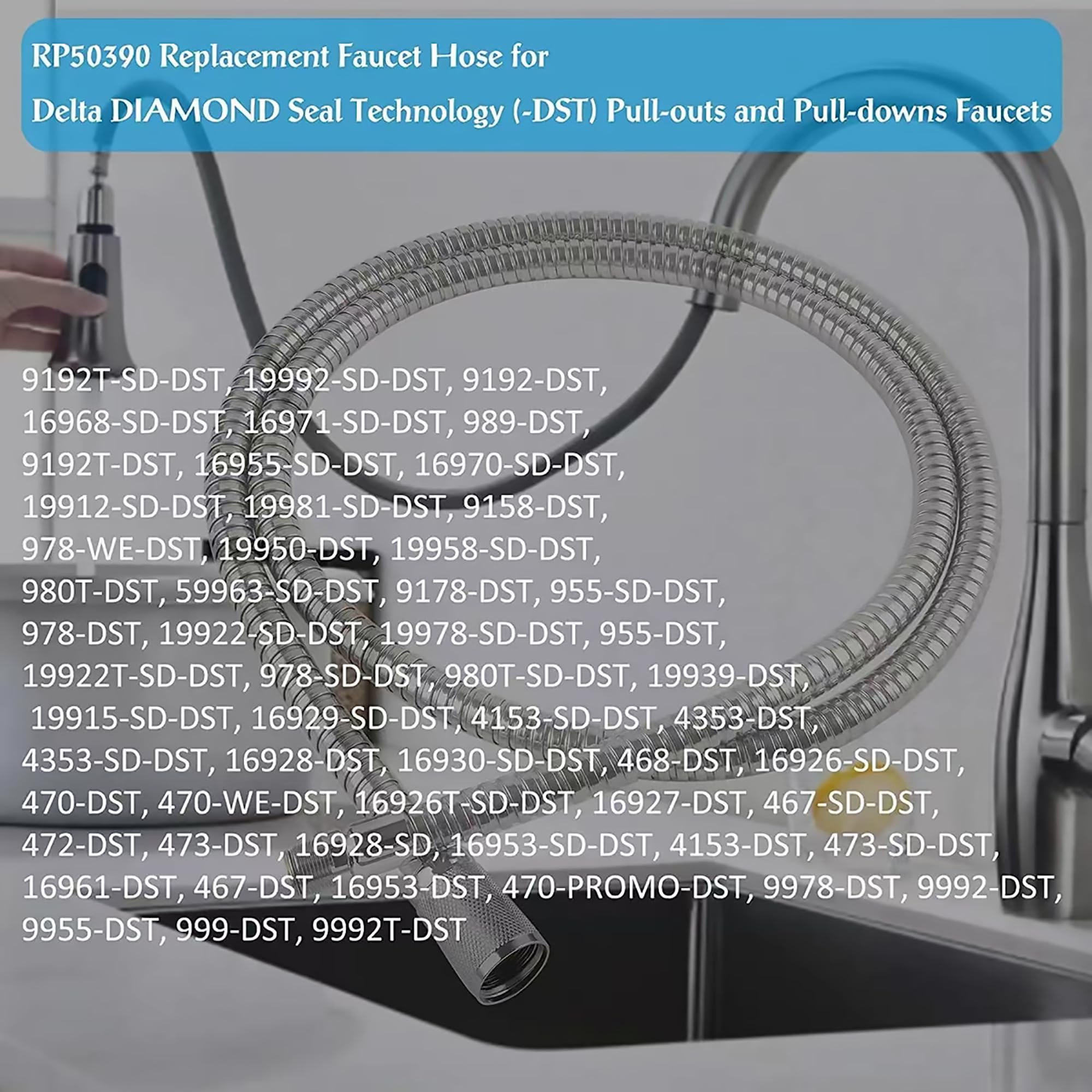 Kitchen Faucet Replacement Hose Fit for Delta RP50390 RP62057 RP74608 DST Faucets Parts, 59in Pull Down Faucet Spray Hose Replace (RP50390 faucet hose)