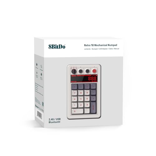 8BitDo Retro 18 Mechanical Numpad, Supports Calculator Mode, Bluetooth/2.4G/Wired Numpad for Windows and Android - N Edition