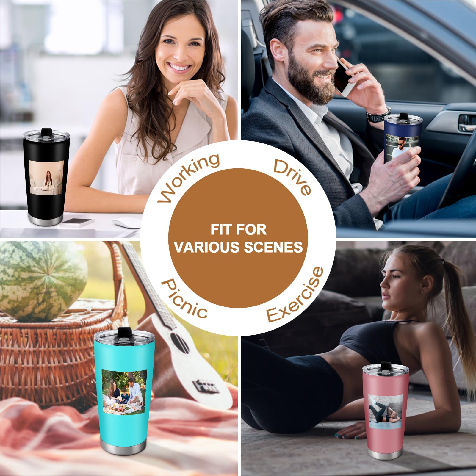 Personalized Coffee Tumbler with Picture & Text, Custom 20oz Insulated Stainless Steel Coffee Mugs, Customized Travel Tumbler Cups with Lids, Gift for Wedding, Anniversary, Birthday