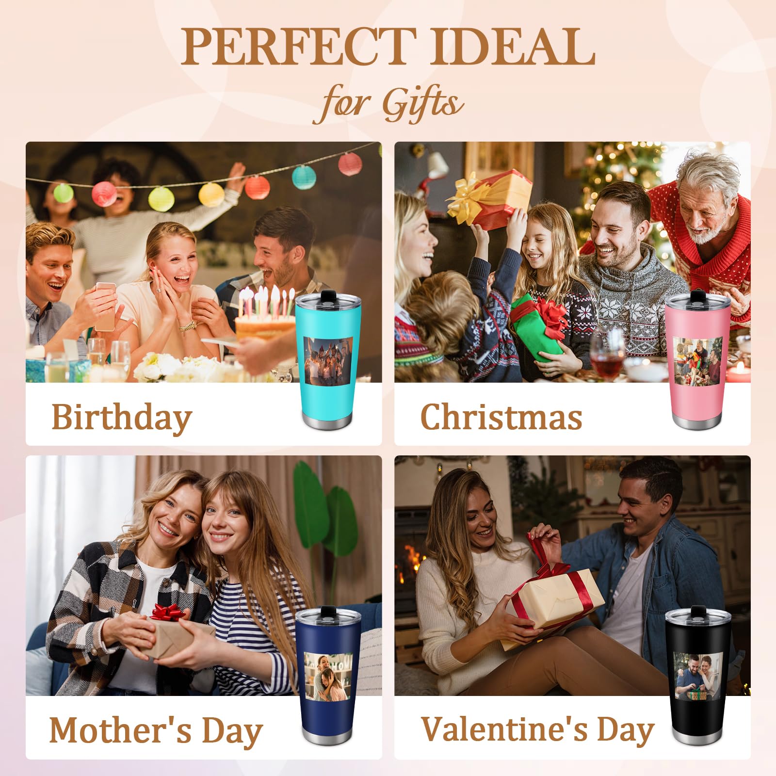 Personalized Coffee Tumbler with Picture & Text, Custom 20oz Insulated Stainless Steel Coffee Mugs, Customized Travel Tumbler Cups with Lids, Gift for Wedding, Anniversary, Birthday
