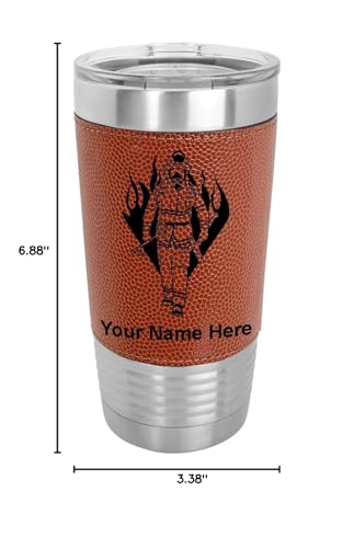 LaserGram 20oz Vacuum Insulated Tumbler Mug, Fireman, Personalized Engraving Included (Faux Leather, Basketball Style)