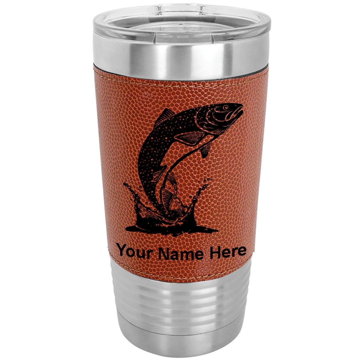 LaserGram 20oz Vacuum Insulated Tumbler Mug, Trout Fish, Personalized Engraving Included (Faux Leather, Basketball Style)