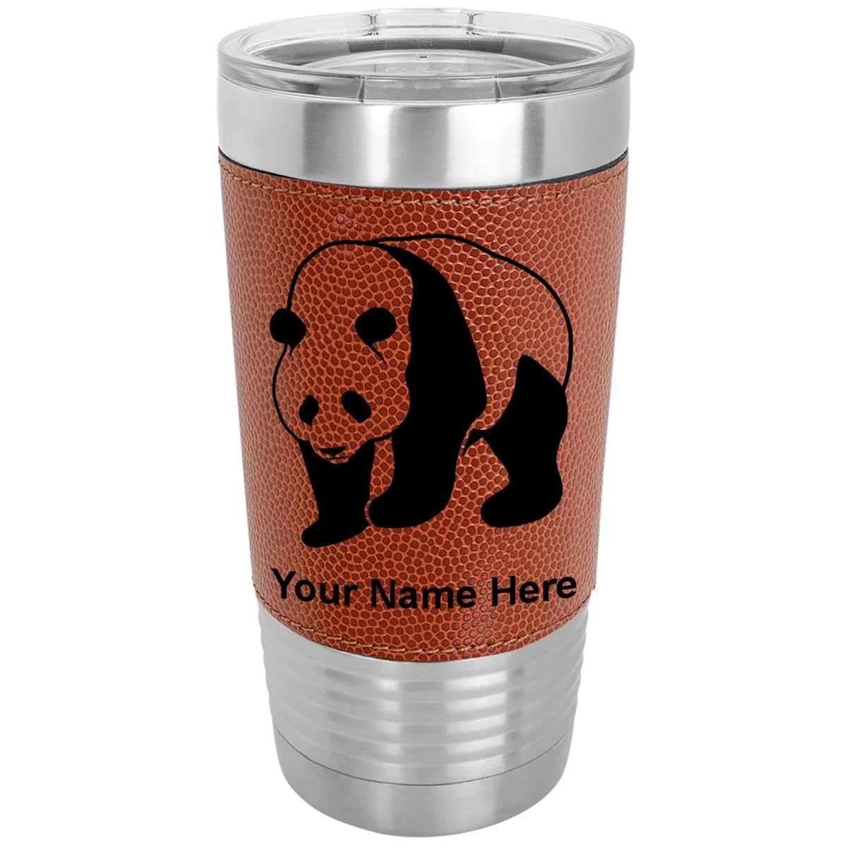 LaserGram 20oz Vacuum Insulated Tumbler Mug, Panda Bear, Personalized Engraving Included (Faux Leather, Basketball Style)