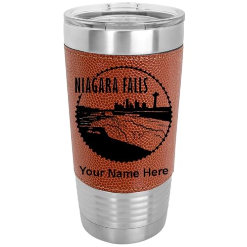 LaserGram 20oz Vacuum Insulated Tumbler Mug, Niagara Falls, Personalized Engraving Included (Faux Leather, Basketball Style)