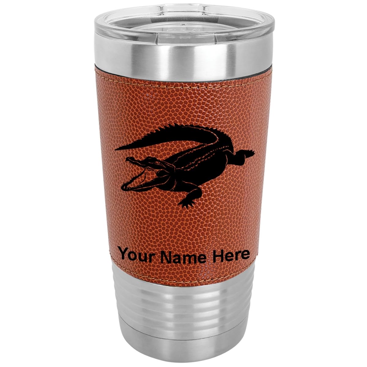 LaserGram 20oz Vacuum Insulated Tumbler Mug, Alligator, Personalized Engraving Included (Faux Leather, Basketball Style)