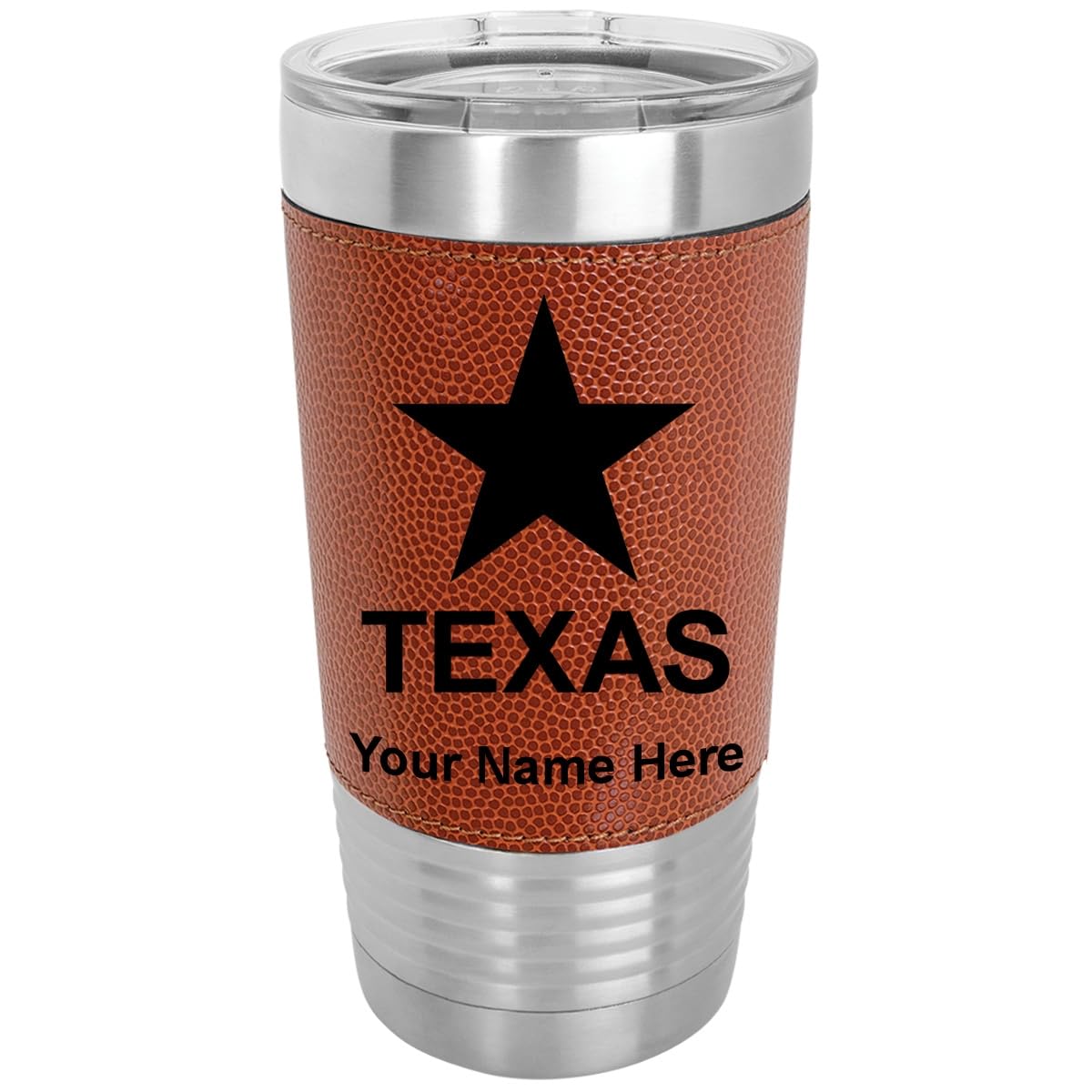 LaserGram 20oz Vacuum Insulated Tumbler Mug, Flag of Texas, Personalized Engraving Included (Faux Leather, Basketball Style)