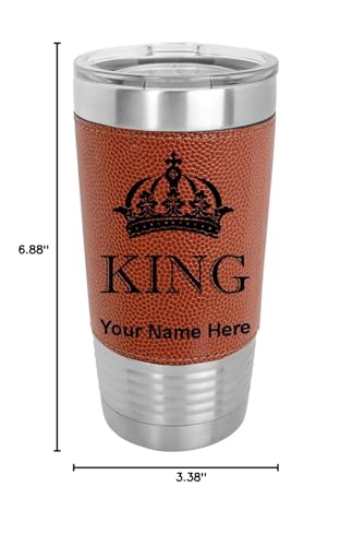 LaserGram 20oz Vacuum Insulated Tumbler Mug, King Crown, Personalized Engraving Included (Faux Leather, Basketball Style)